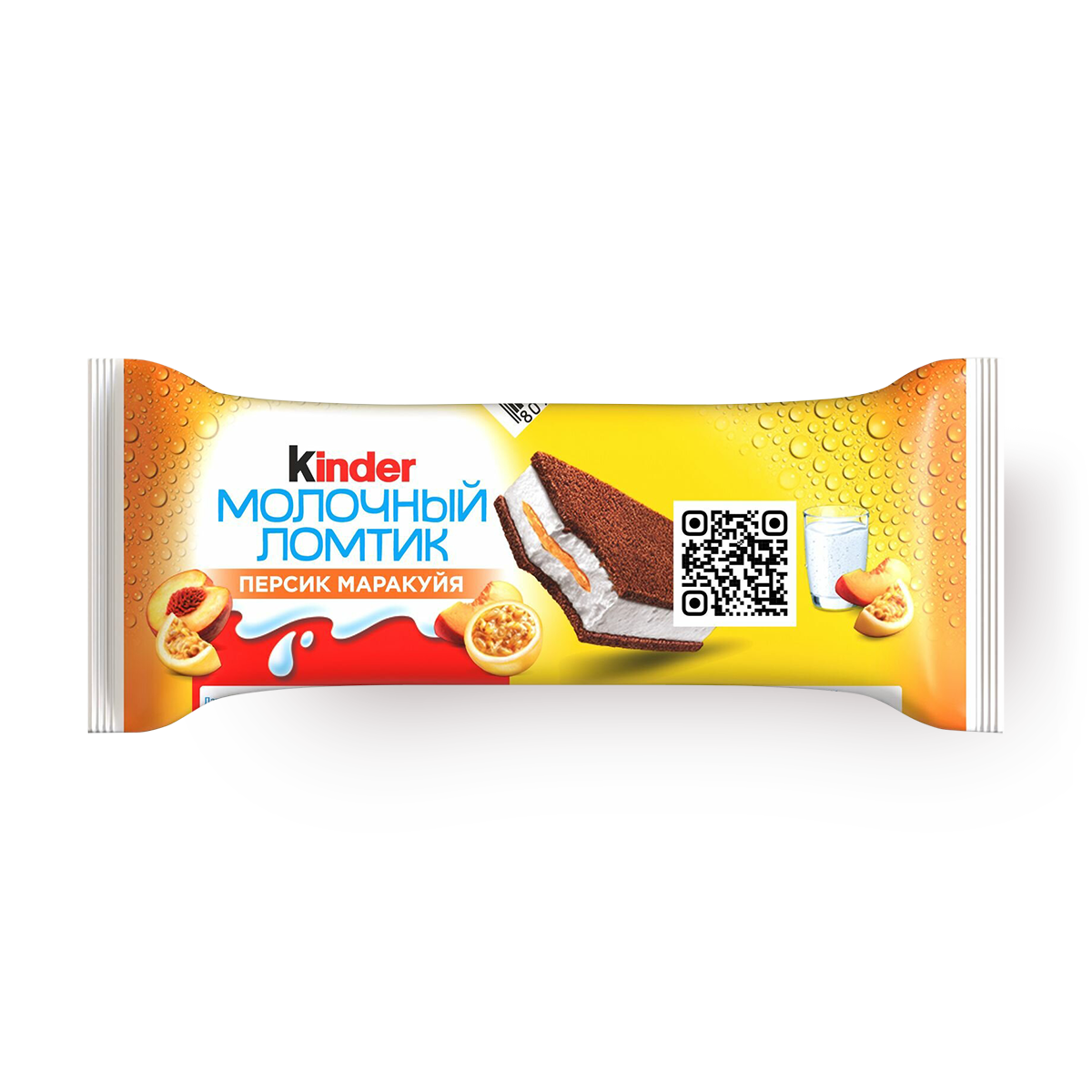 Пироженое бисквитное Kinder Молочный ломтик с молочной начинкой со вкусом персика и маракуйи