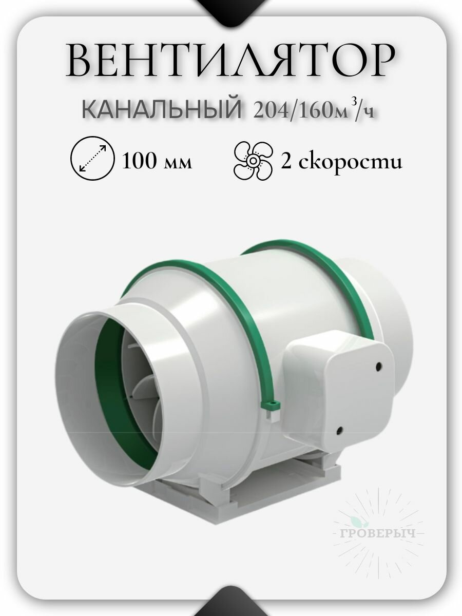 Двухскоростной осевой канальный вентилятор D100 160/204 м3