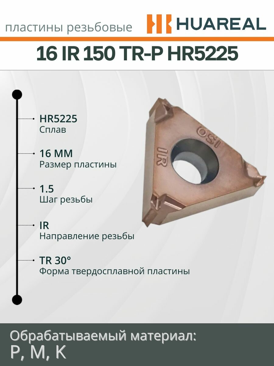 Сменная пластина резьбовая 16 IR 150 TR-P HR5225 HUAREAL, 10 шт в наборе