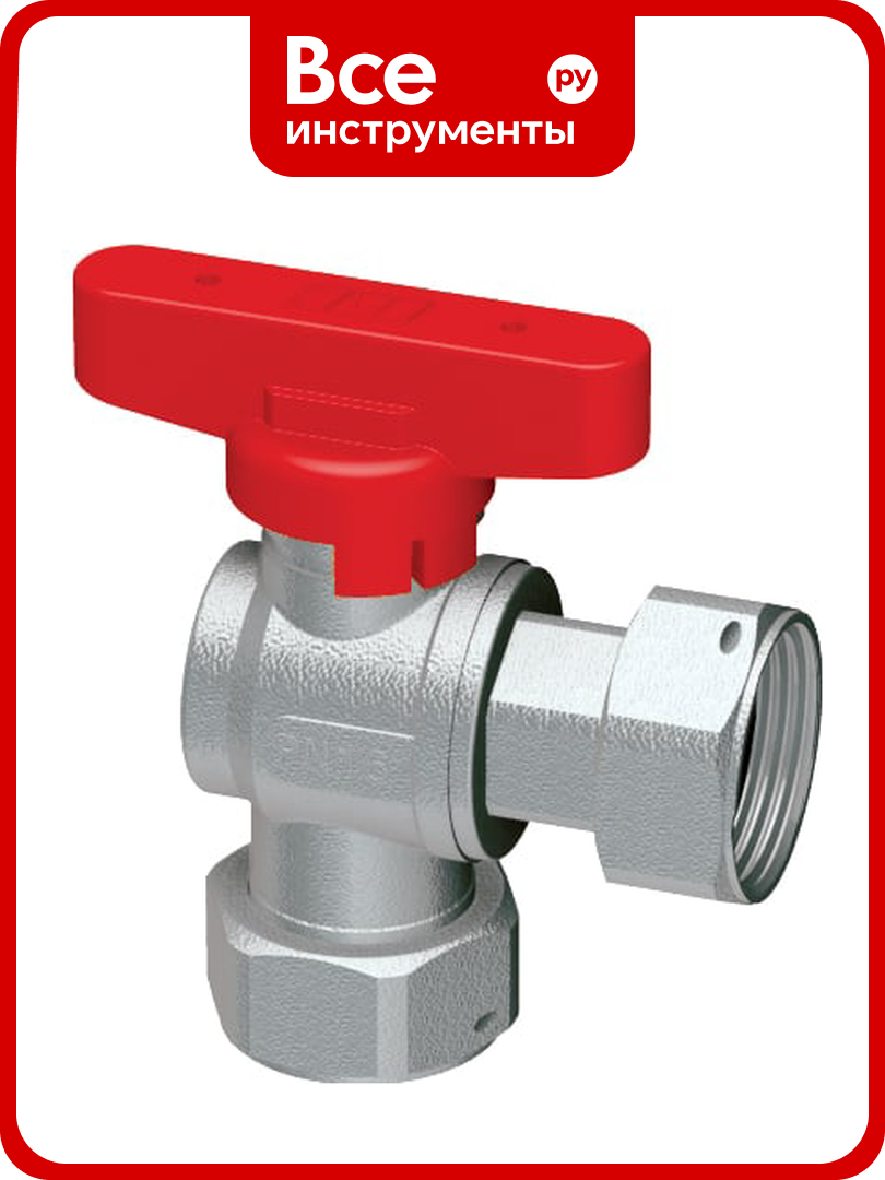 Шаровой кран FAR хром, 3/4" накидные гайки, бабочка, красный, угловой FS 3099 34RC