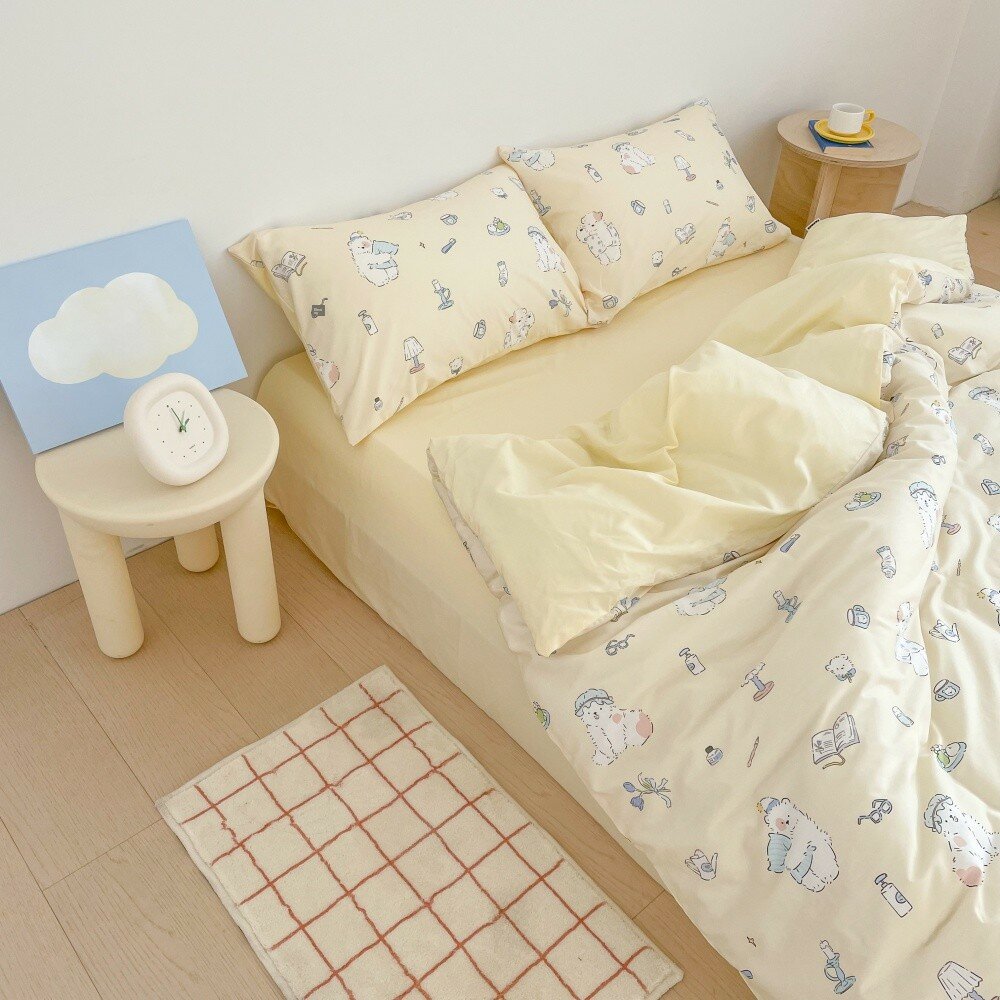 Xiong Xiong Sleepy Original Custard Bear Милый хлопковый комплект из четырех предметов, простыни, пододеяльники,