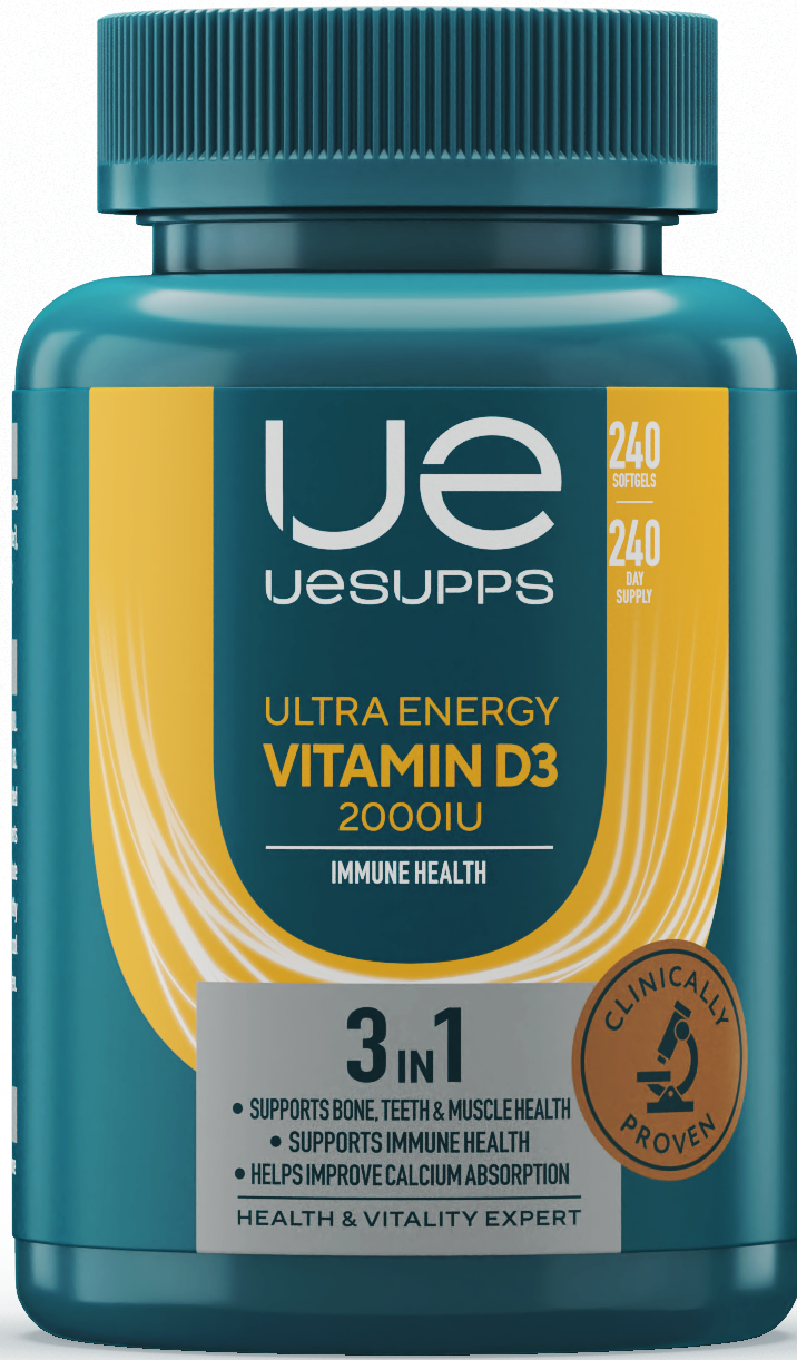 UESUPPS Витамин D3 2000МЕ 240 софтгель Ultra Energy Vitamin D3 2000IU 240 Softgels 300ml