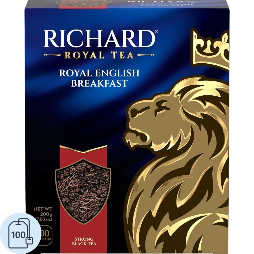 Чай Richard Royal English Breakfast, черный, в пакетиках 2гx100шт, 2187182