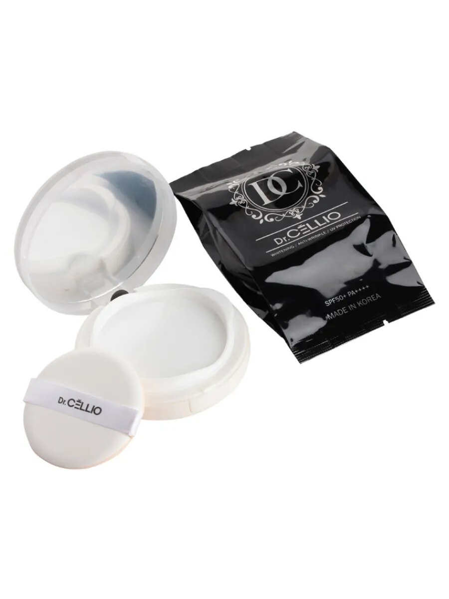 Дрсл CUSHION Кушон для лица солнцезащитный осветляющий DR.CELLIO WHITENING SUN BLOCK CUSHION #13 LIGHT BEIGE
