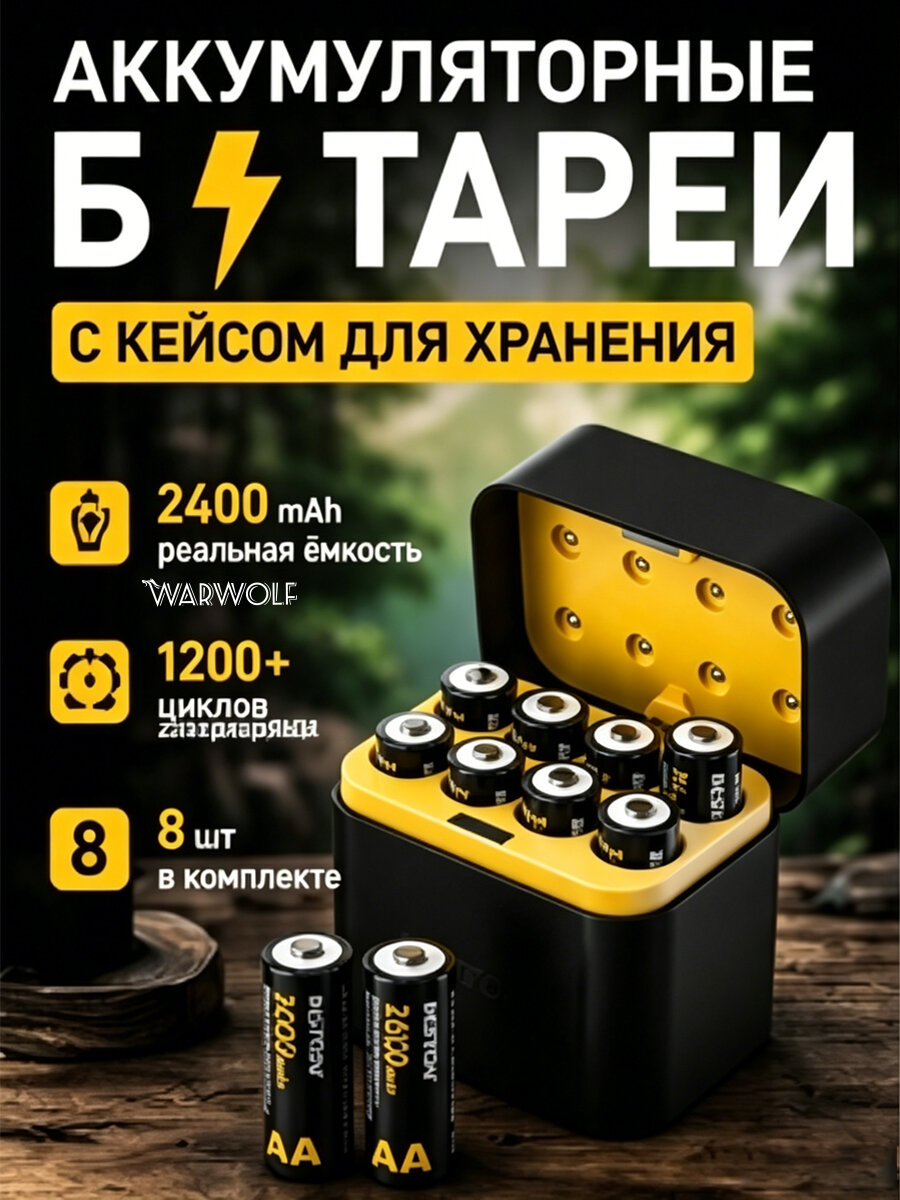Набор аккумуляторных батарей warwolf, с зарядным устройством, 8 штук