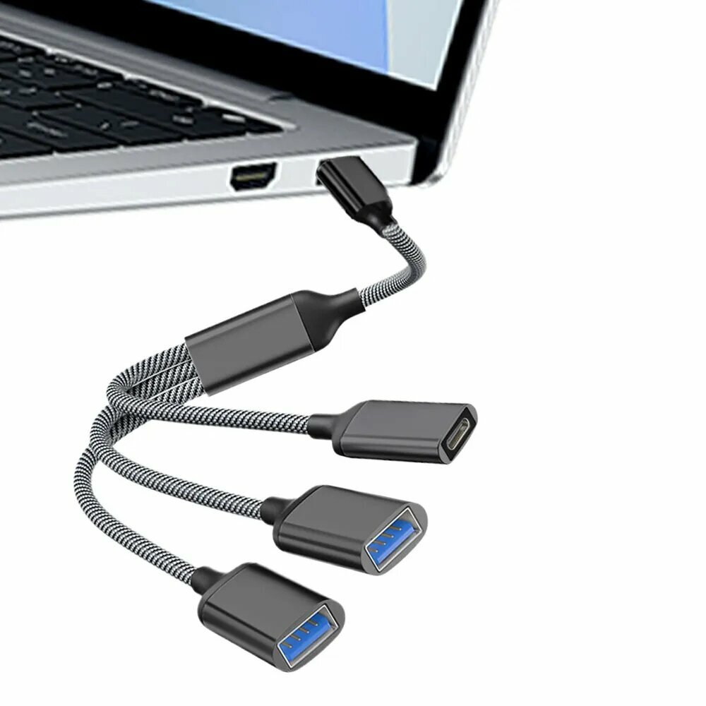Тип C 2xUSB 1xАдаптер типа OTG Y-образный разветвительный кабель USB 2.0 концентратор расширения зарядный для передачи данных в оплетке