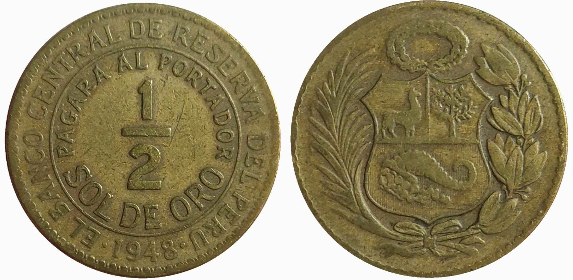 Перу 1/2 соль, 1935 - 1965 Герб XF