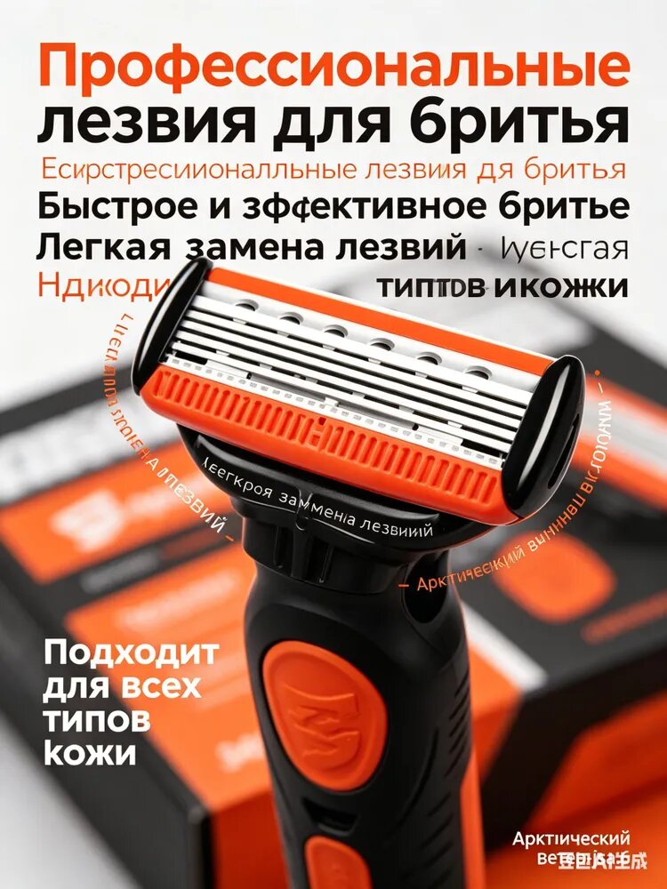 5-слойное ручное бритвенное лезвие Apache без ручки, оранжевое, упаковка из 6 штук