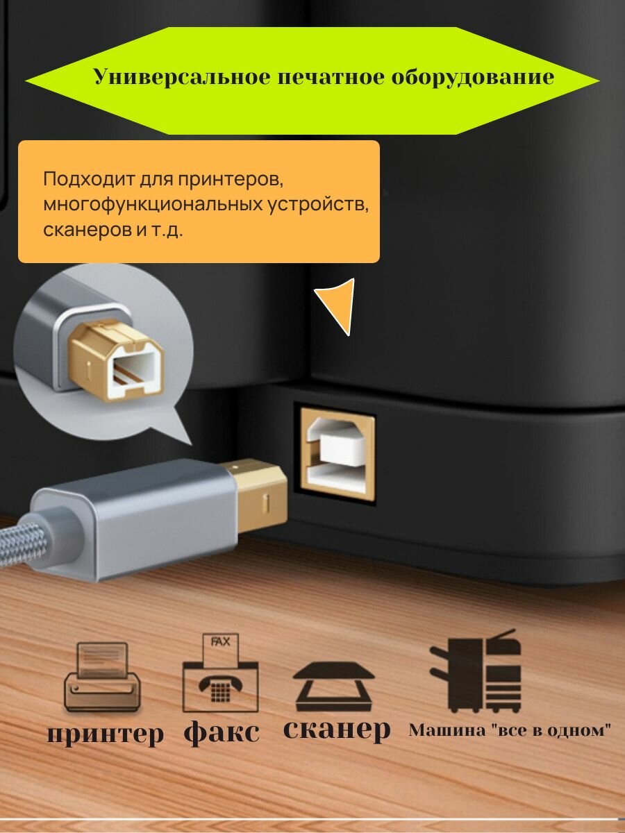 Кабель USB Type-C - USB Type-B (200 см) для принтера — фото 1