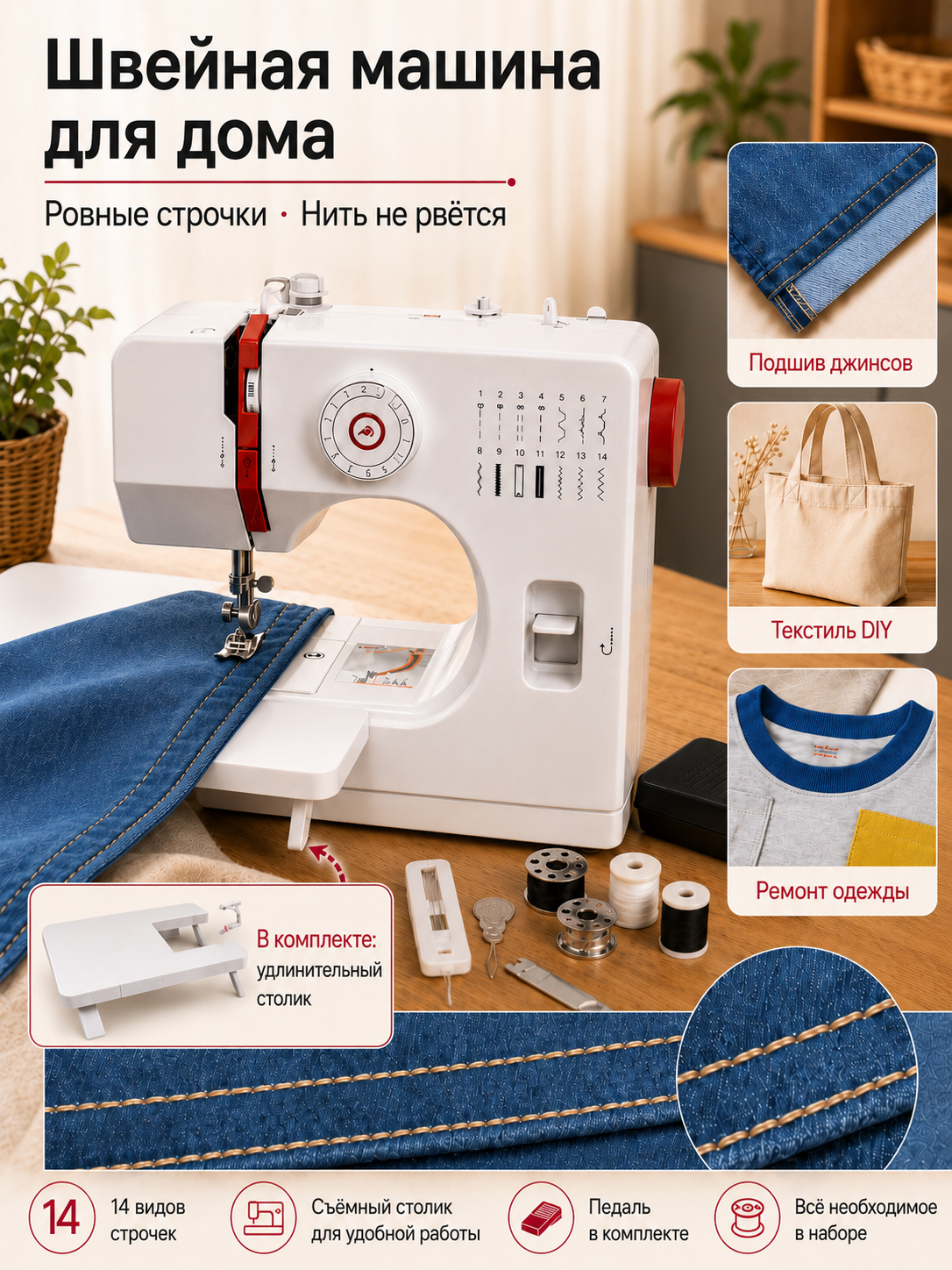 Швейная машинка Tinton Life, электрический привод, регулируемая скорость, стильный дизайн
