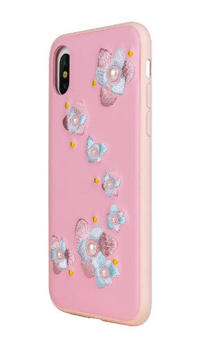 Чехол Devia для iPhone Xs, iPhone X Flower Embroidery Case, розовая