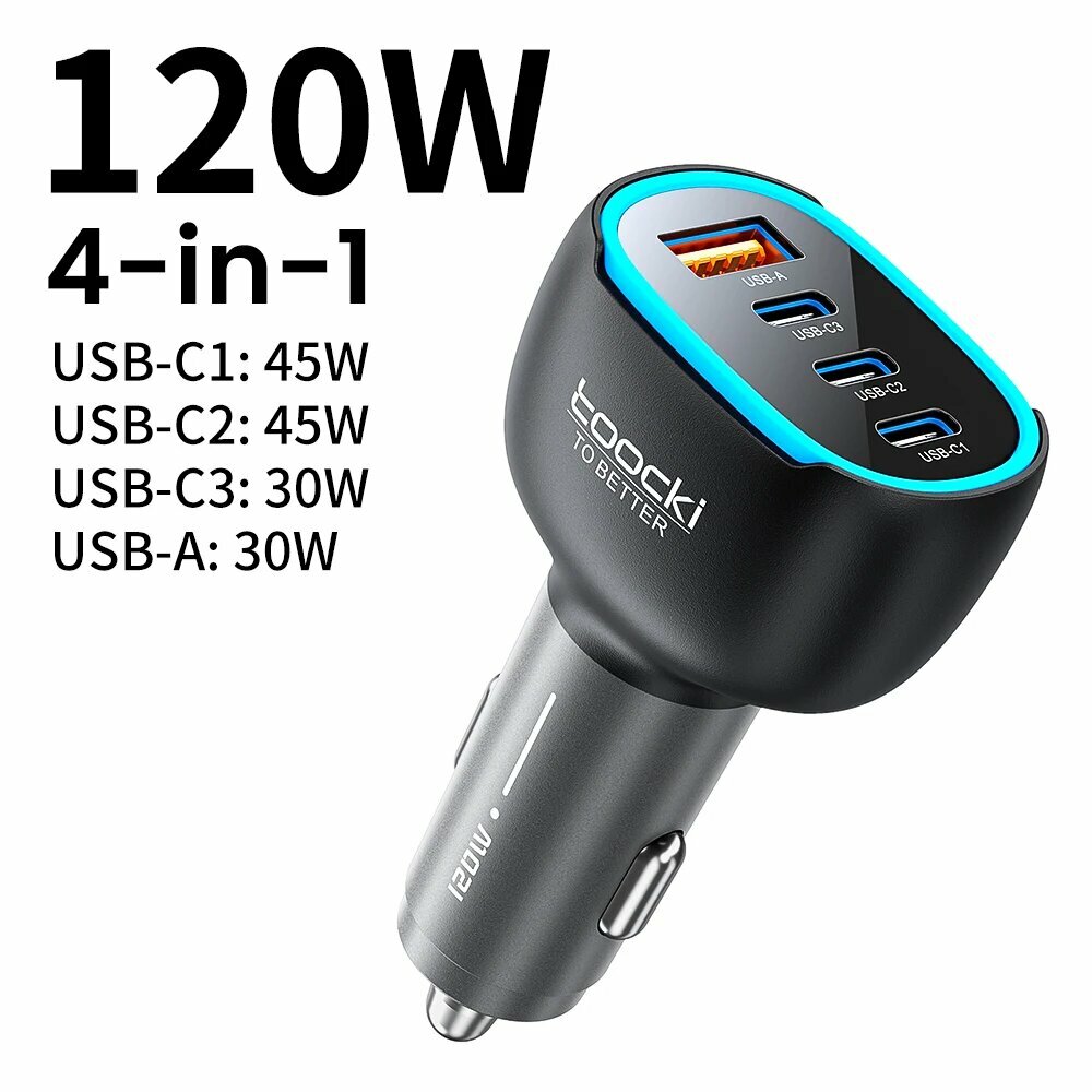 Автомобильное зарядное Toocki 120W 4-in-1 USB-C/A