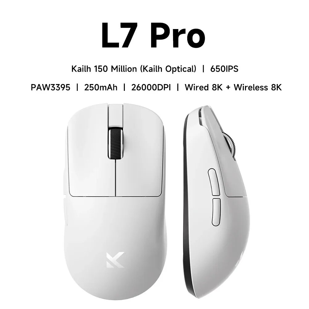 Беспроводная игровая мышь MCHOSE L7 Ultra+ (средний/большой размер) с сенсором Paw3950, три режима подключения, легкая, для офиса, двухрежимная, для ПК