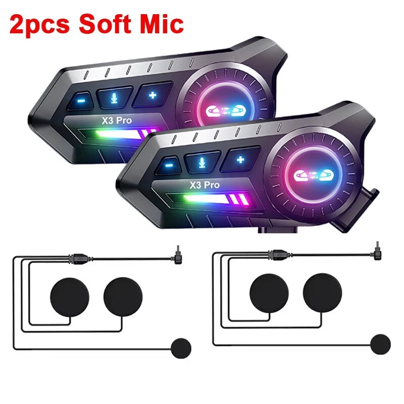 Мотогарнитура Bluetooth X3 Pro с интеркомом, 2 шт. Soft Mic
