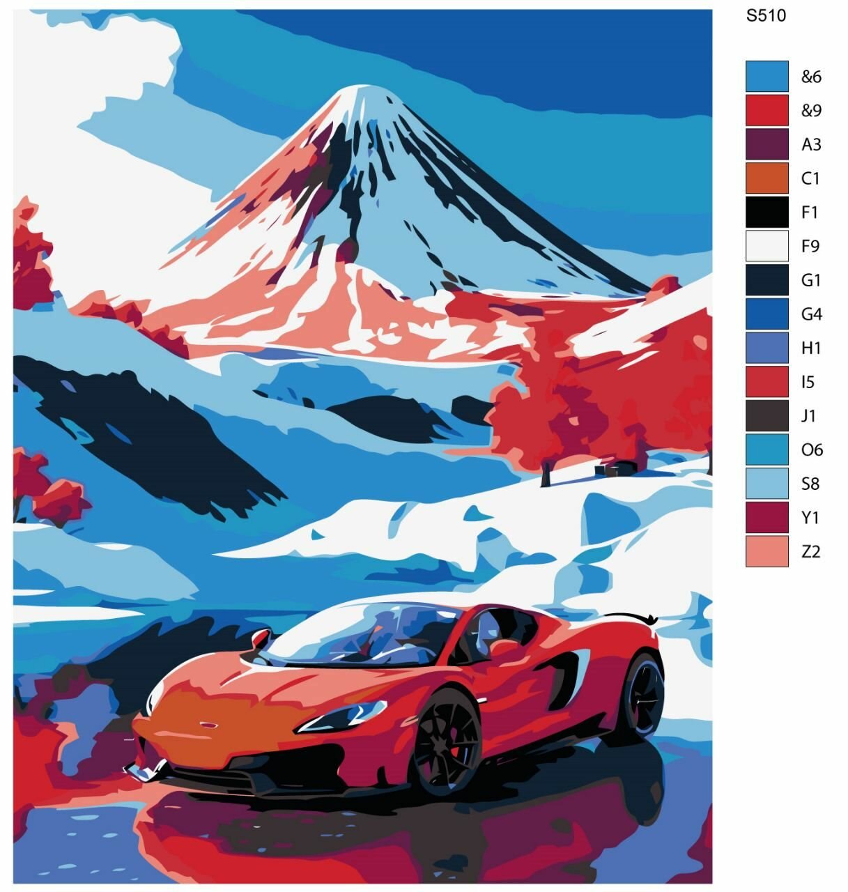 Картина по номерам S510 "Спортивные машины. Красная Ferrari (Феррари)" 60x80 см