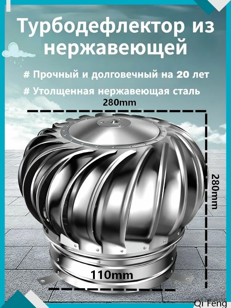 Турбодефлектор из нержавеющей стали для усиленной вытяжки, 360 вращение, защита от дождя, срок службы 20 лет вытяжной дефлектор нержавейка 360°