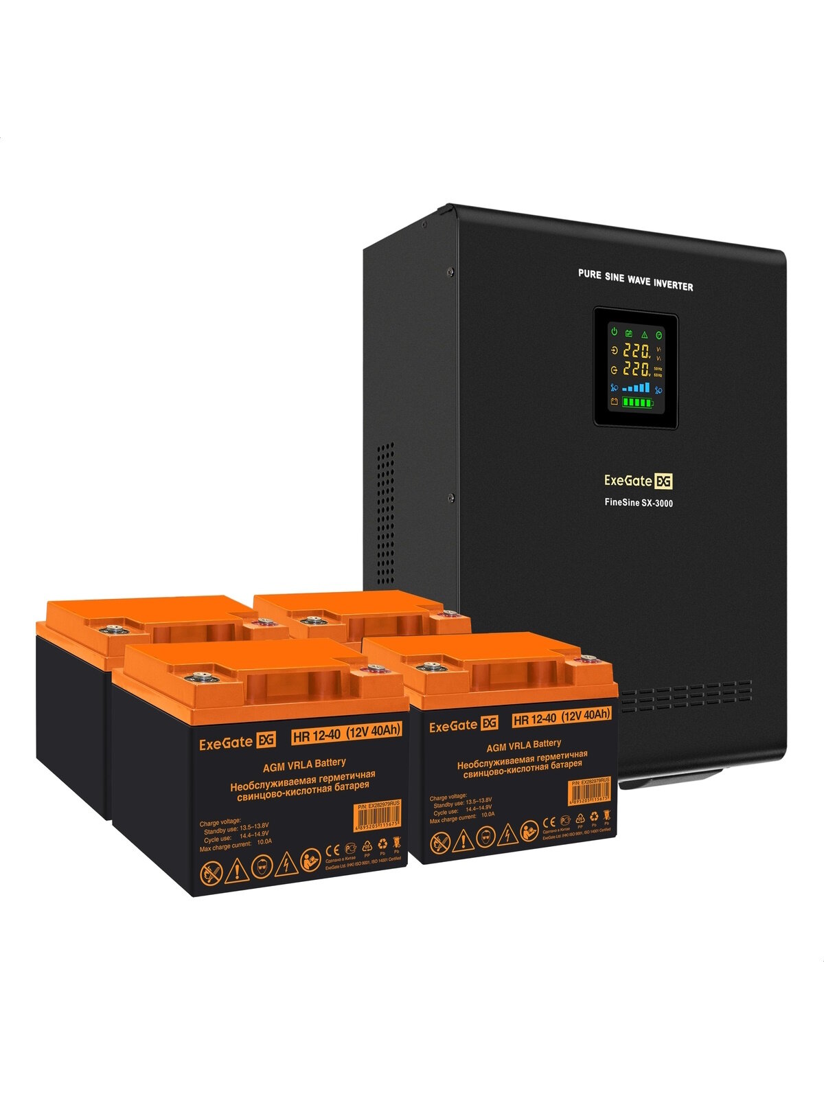 КомплектИБП ExeGate EX296003RUS + батарея 40Aч EX282979RUS 4шт FineSine SX-3000. LCD. AVR.2SH. T