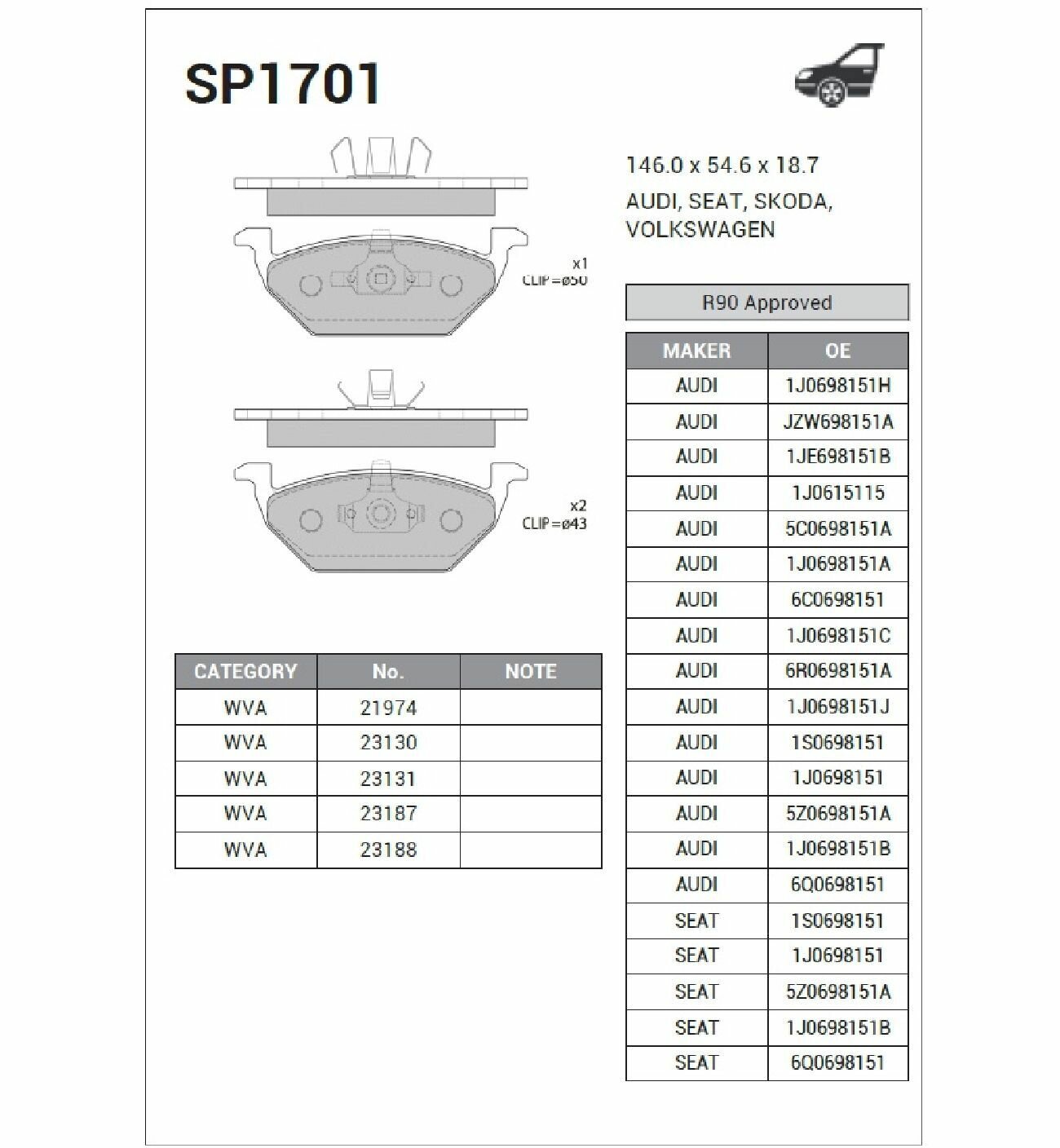 Колодки тормозные дисковые SANGSIN SP1701