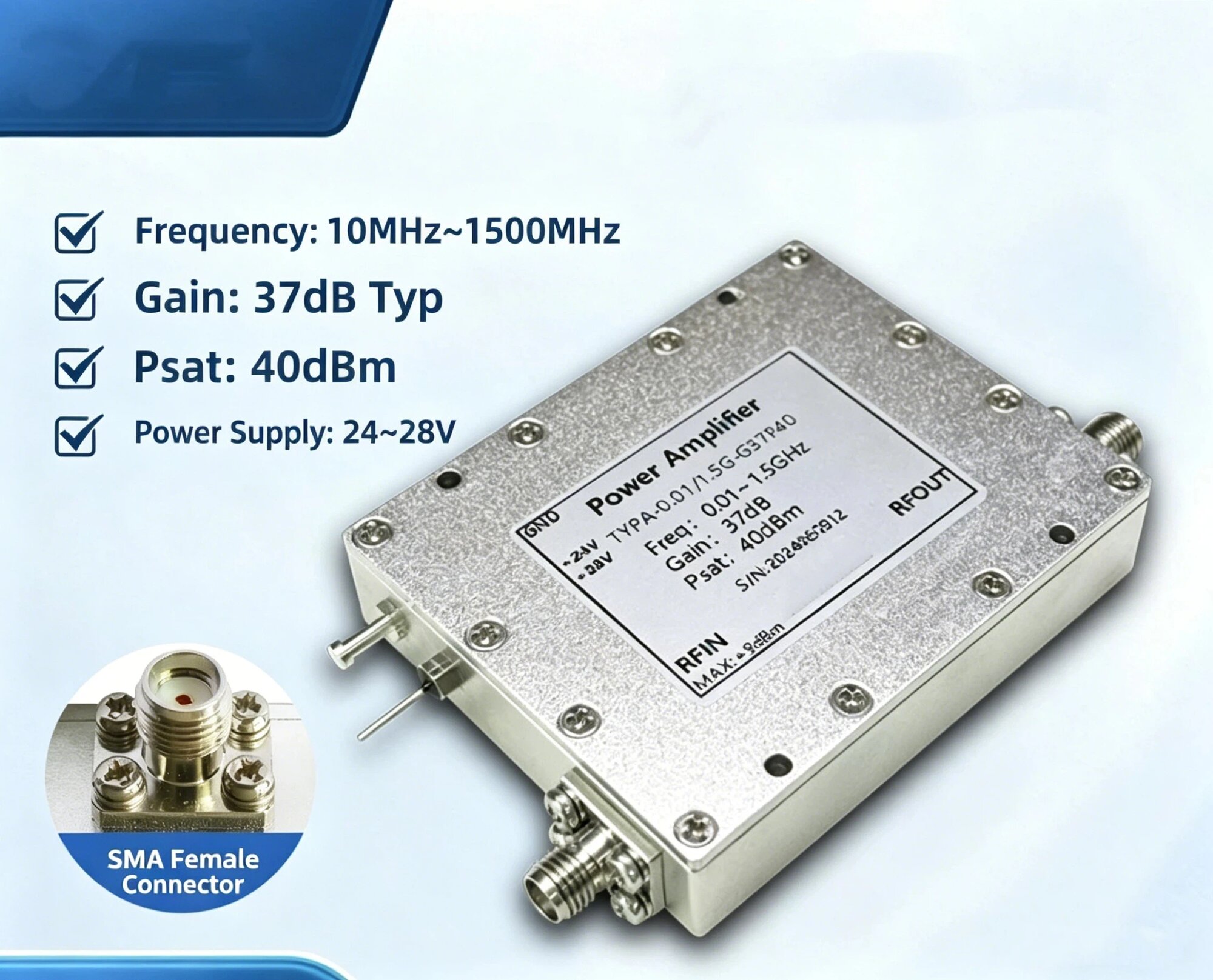RF Усилитель мощности 10-1500 МГц 10 Вт, radiator and fan
