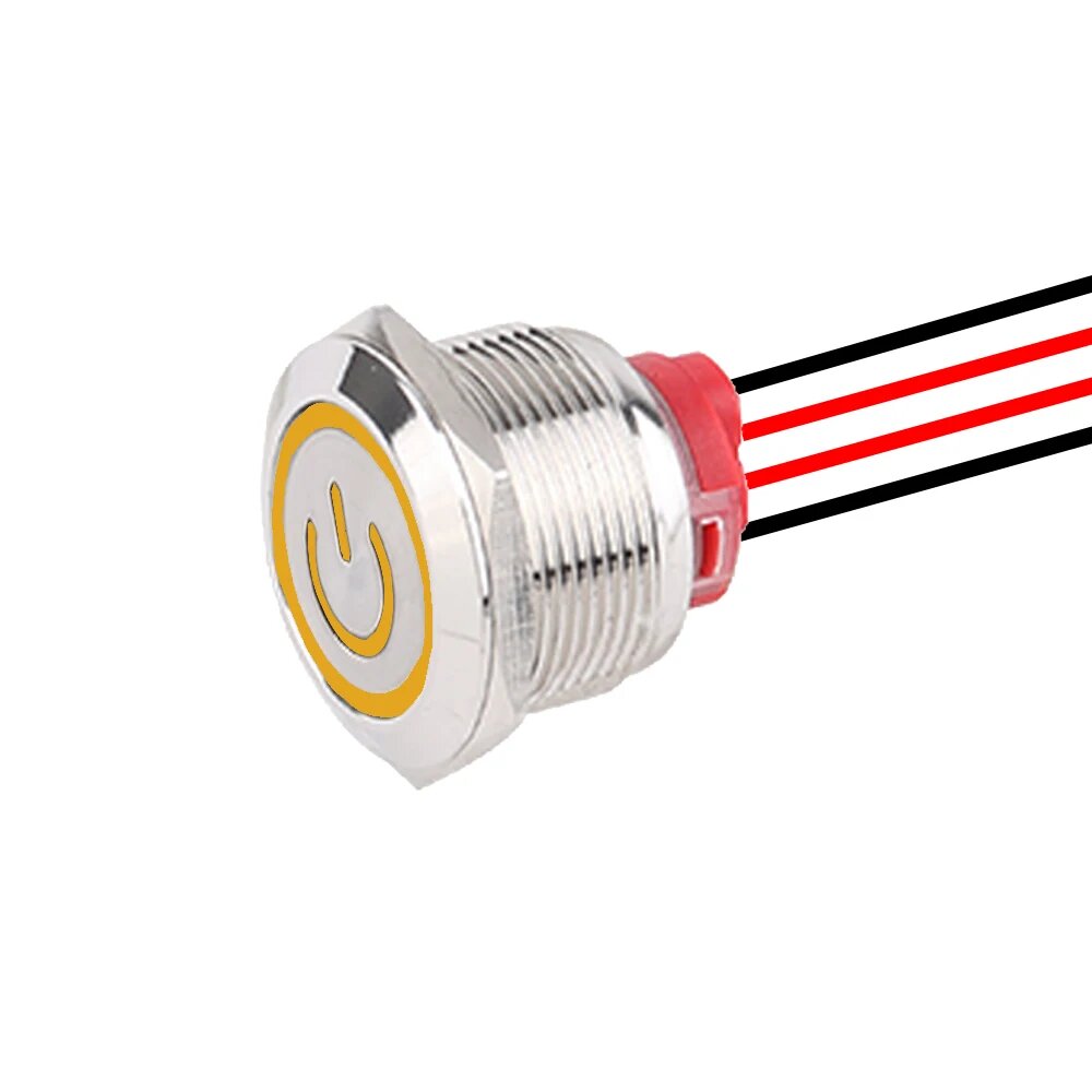 Водонепроницаемые металлические кнопки DIANQI 19mm, Momentary Reset, Power-Flat-Yellow, 3-6V(3V5V6V)
