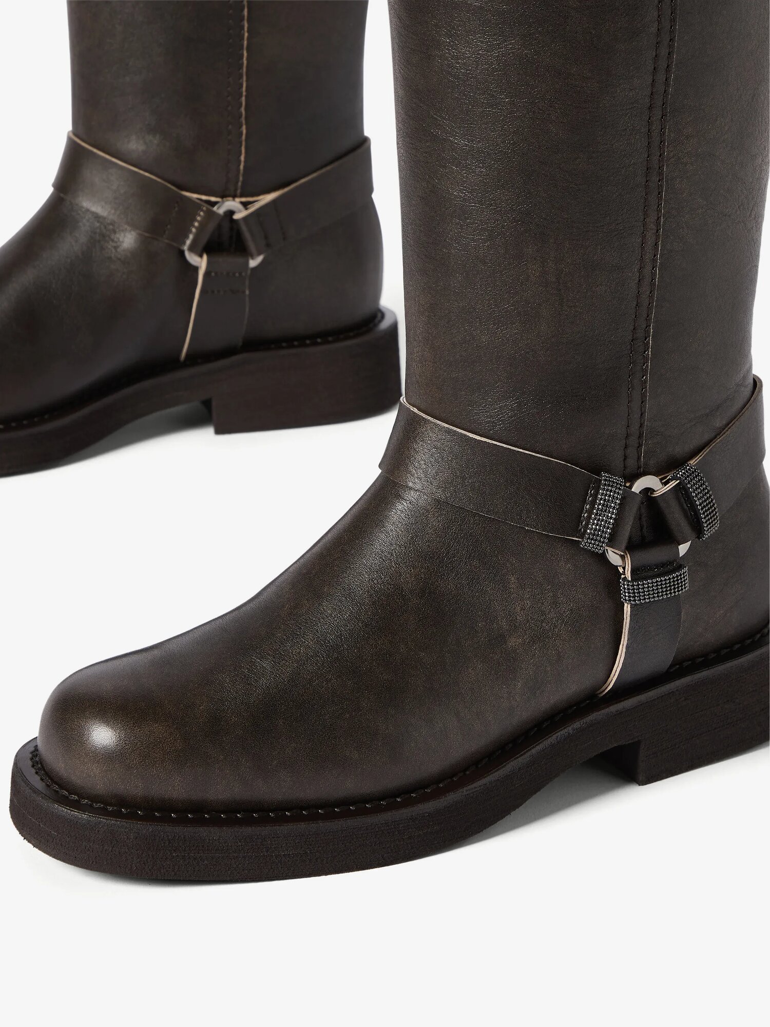 Ботинки BRUNELLO CUCINELLI Leather biker boots with shiny loops, размер 37 — фото 1