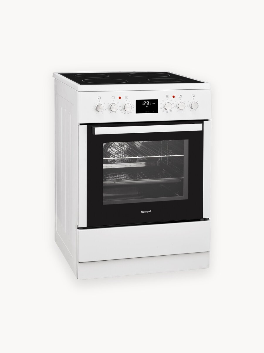 Электрическая плита Weissgauff WES E12V15 WE 3 года гарантии, Объем 60 литров, Электрический гриль, Утапливаемые рукоятки PIPO, Термостат духового шкафа