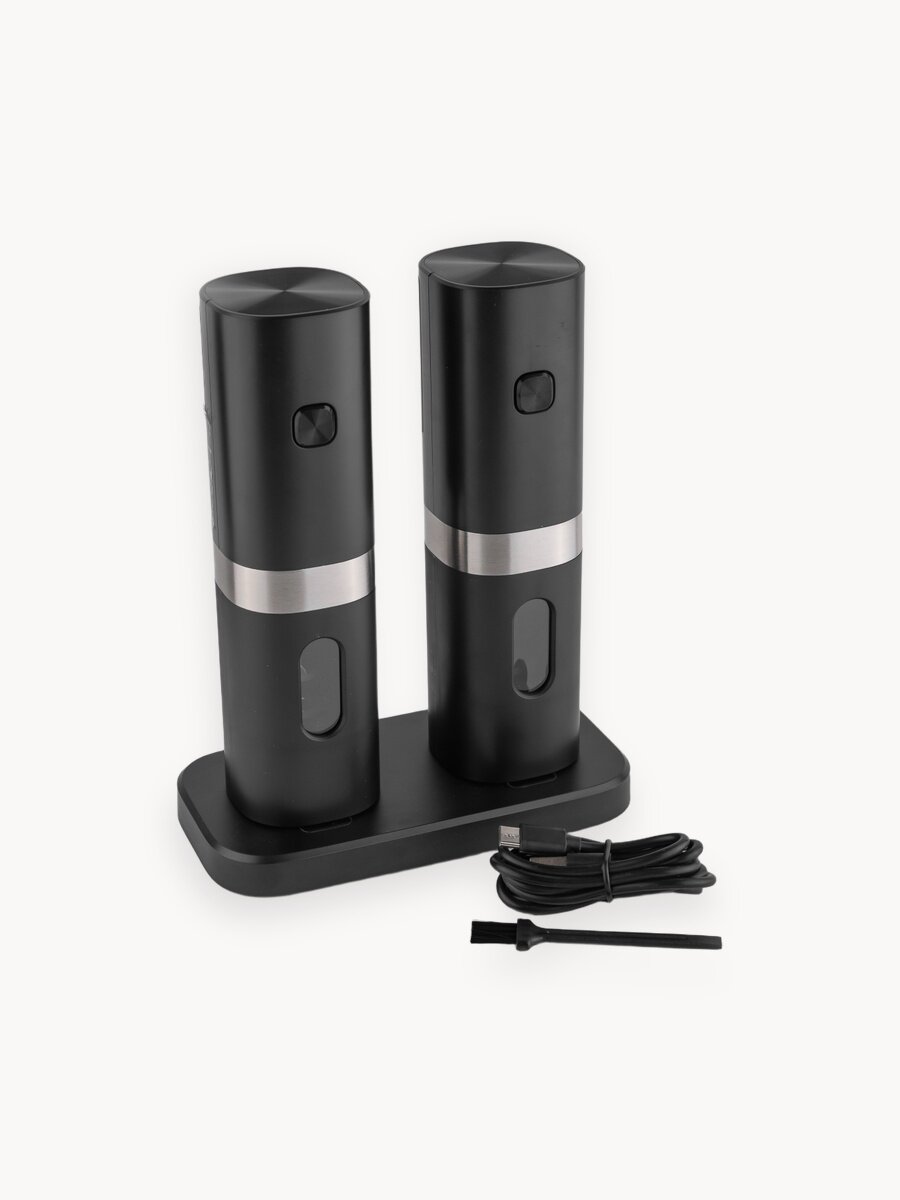 Мельницы для специй электрические черные с подсветкой, плавной регулировкой помола и аккумулятором набор из 2 штук