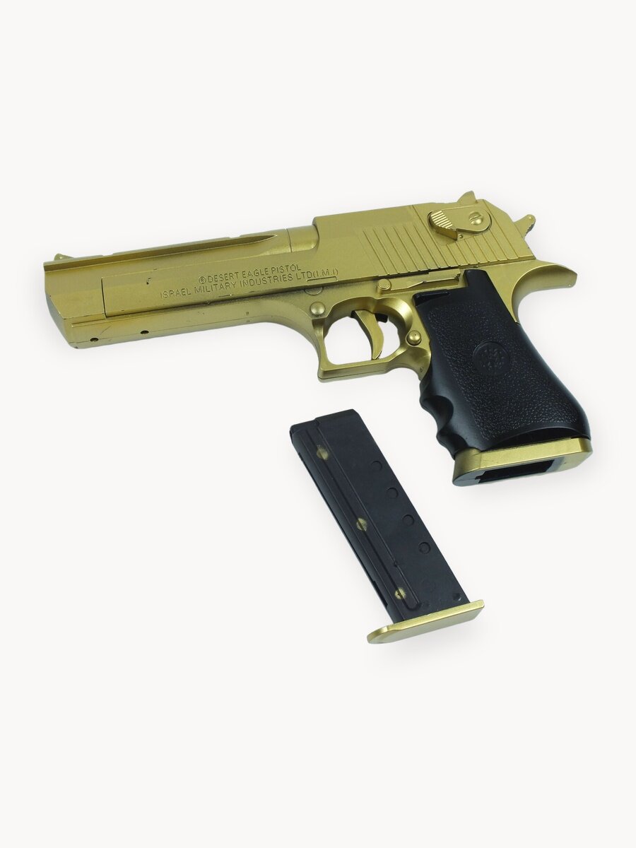 Игрушечный пистолет, с пульками, реалистичный, металл/пластик, золотой цвет, 10см