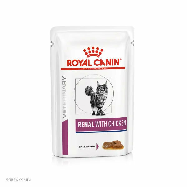 Royal Canin Renal With Chicken влажный корм для взрослых кошек для поддержания функции почек с курицей, кусочки в соусе, в паучах - 85 г