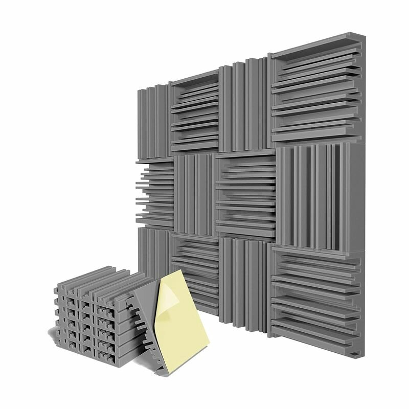 6 шт. самоклеящиеся панели из акустической пены, звукопоглощающая пена 12 х 2 дюйма, для студии звукозаписи, серая