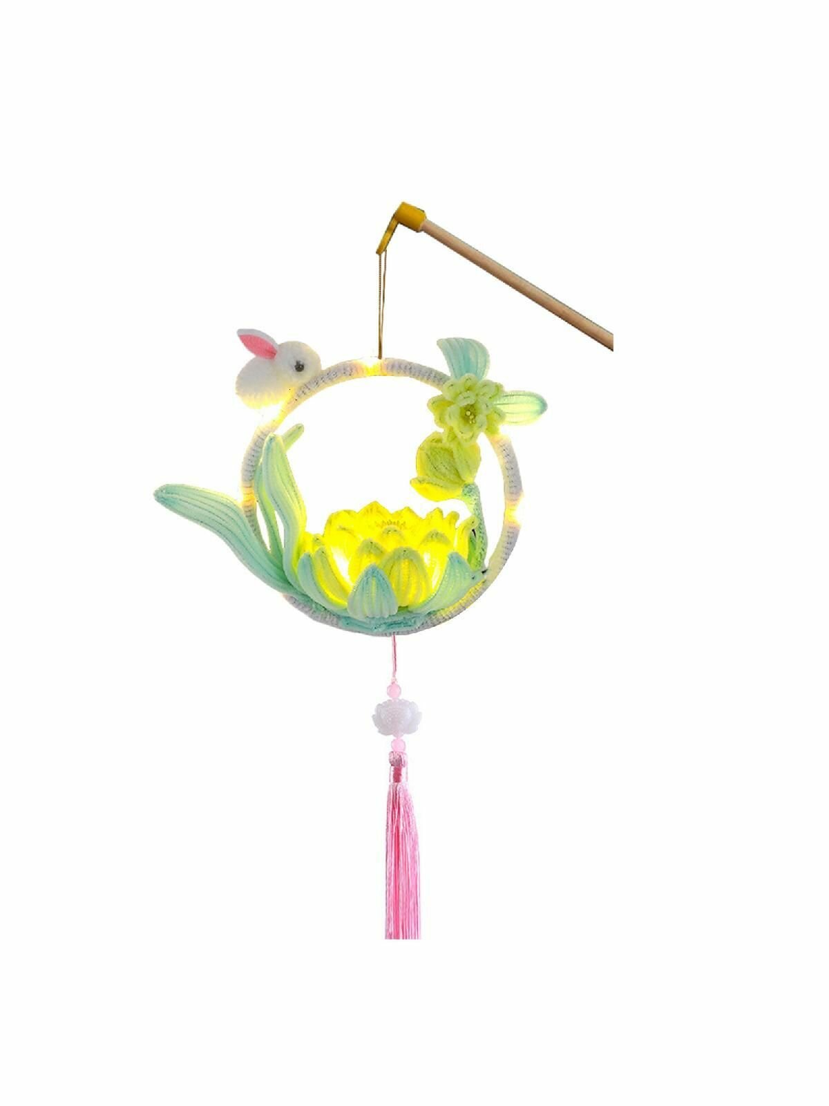 Палочка ручной работы, сплетенная из нефритового кролика и лотосового фонаря-желтый лотос