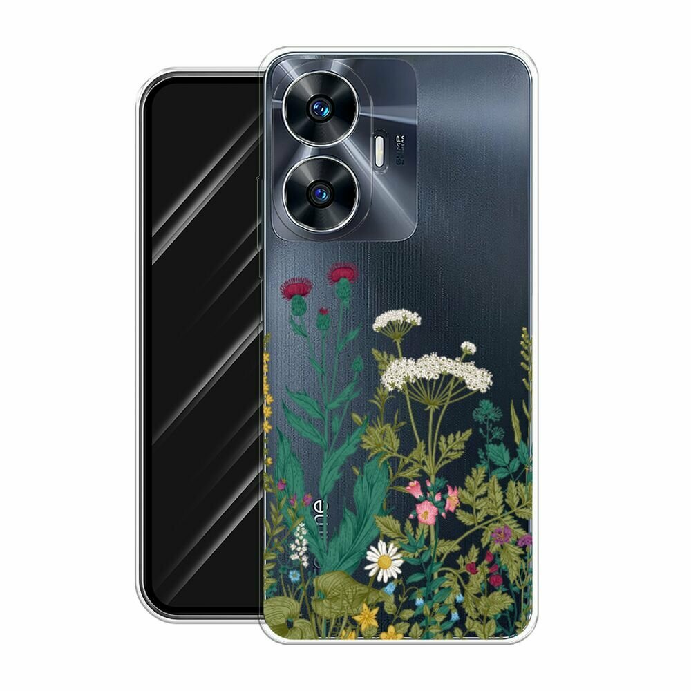 Чехол на Realme C55 / Реалми C55 с принтом "Дикие полевые цветы", прозрачный — фото 1