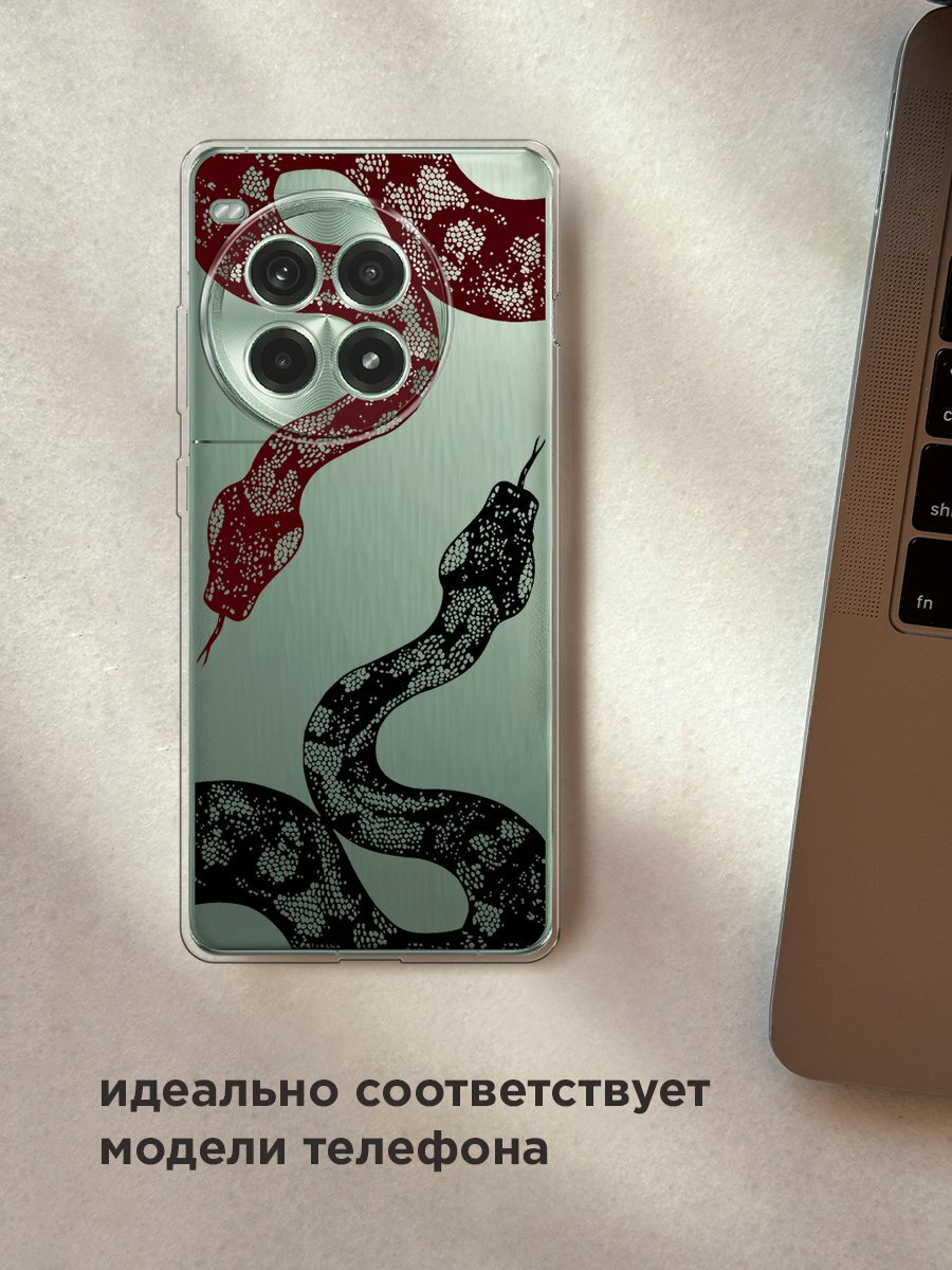 Чехол на OnePlus Ace 3 Pro / Ван Плас Эйс 3 Про с принтом "Силуэты змей 2", прозрачный — фото 1