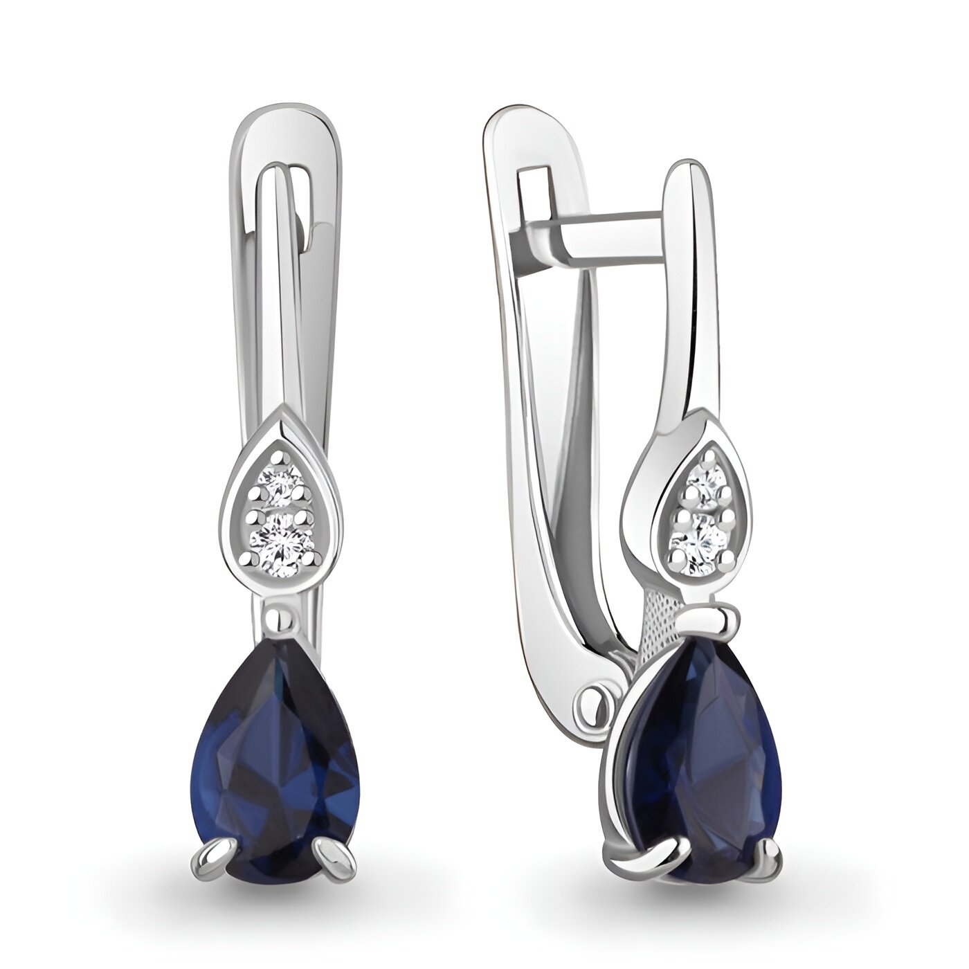 Серьги, серебро, 925 проба, фианит, сапфир синтетический