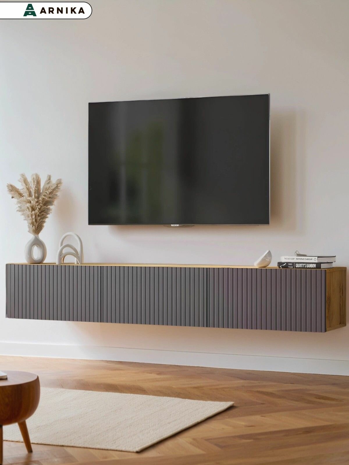 ARNIKA Тумба под телевизор Байкал, 189.8х29.6х30 см, дуб золотой, графит
