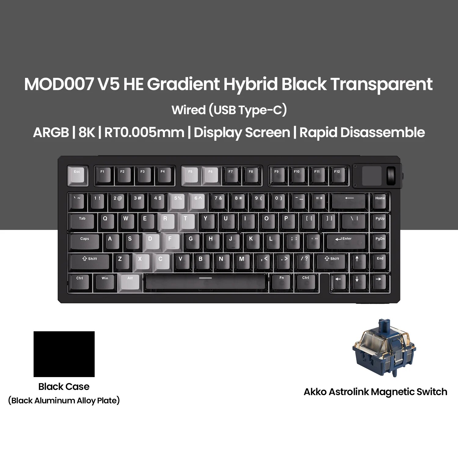 Акко MOD007 V5 HE магнитная механическая клавиатура 75% Black Wired 1