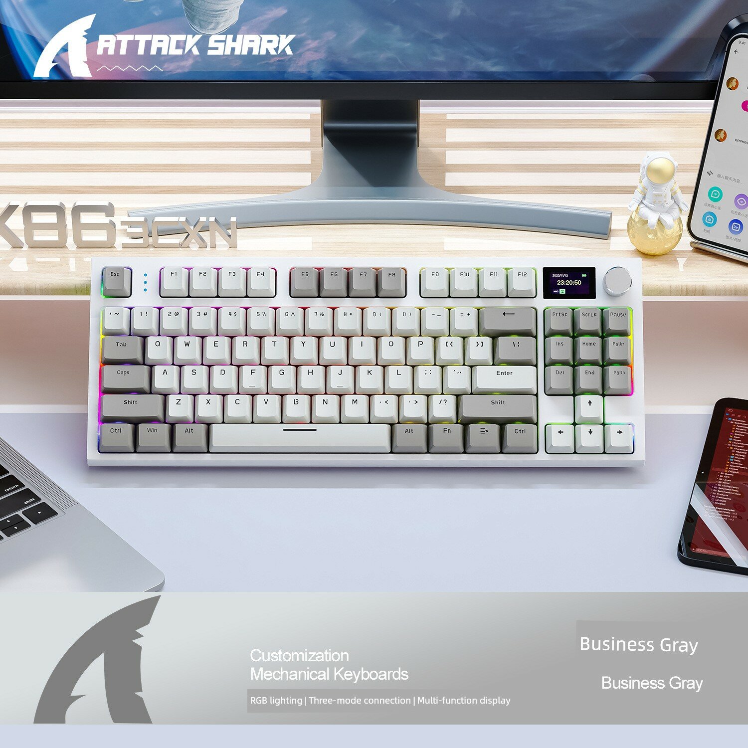Механическая клавиатура Attack Shark K86 с тремя режимами подключения (Bluetooth, 2.4G, проводное), RGB-подсветкой,