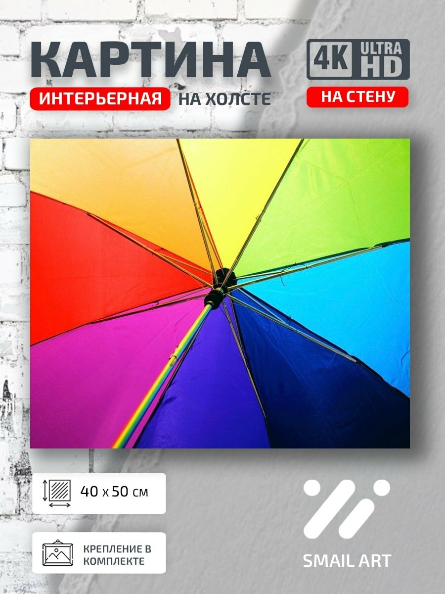 Картина на холсте интерьерная 40 на 50 на стену Зонт разноцветный для офиса атмосфера