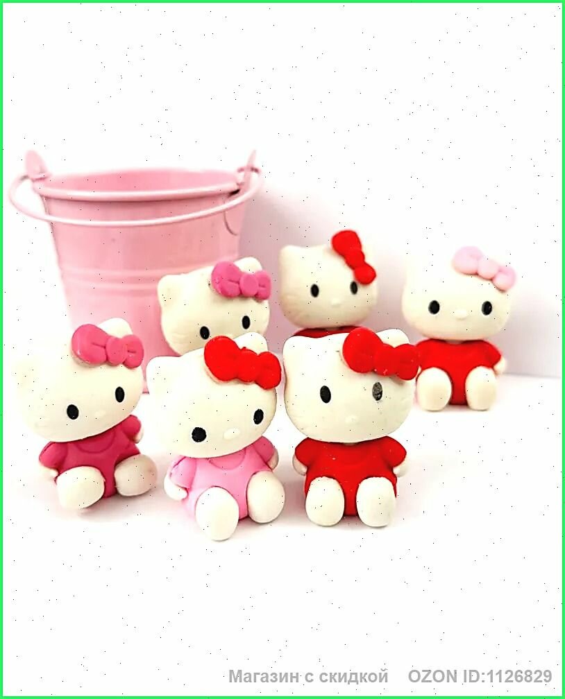 Набор - Резиновые ластики Hello Kitty RED&PINK, размер: 4х2,6 см, 6 штук