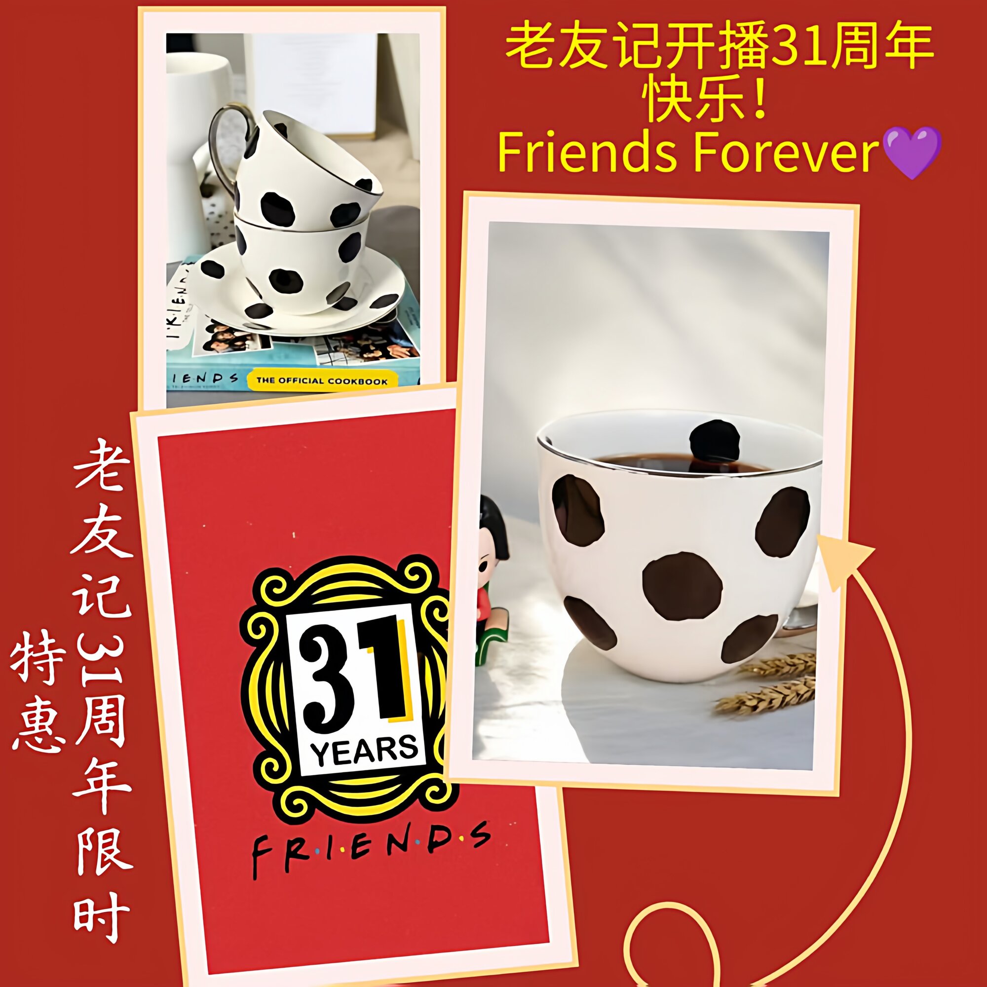 Кружка для кофе из костяного фарфора (не для микроволновки), очень большая, в стиле сериала «Друзья» (обновленная