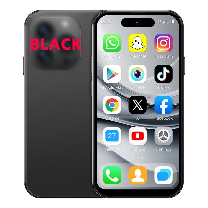 ONEMYTH M17 Pro Мини-смартфон 4G Dual SIM 4 "HD мобильный телефон 2000 мАч 2 ГБ + 16 ГБ Android 12.0 Play Store Маленький мобильный телефон Face ID Черный, Black