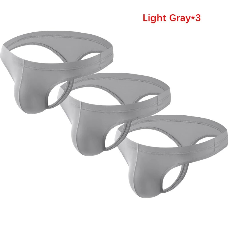 3 шт./лот, мужские трусики-стринги с большой сумкой, нижнее белье из ледяного шелка, сексуальные трусы со средней посадкой, бандаж с выпуклостью и Т-образной спинкой, трусы-бикини Танга