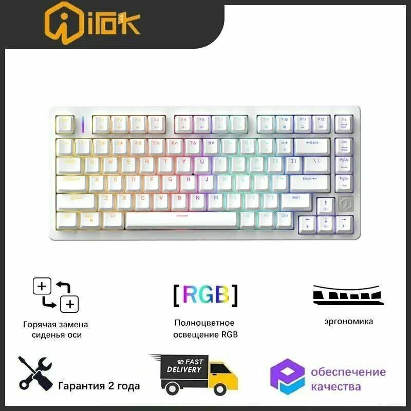 IROK Игровая клавиатура проводная , (Gateron G Pro 2.0 White), Английская раскладка, белый