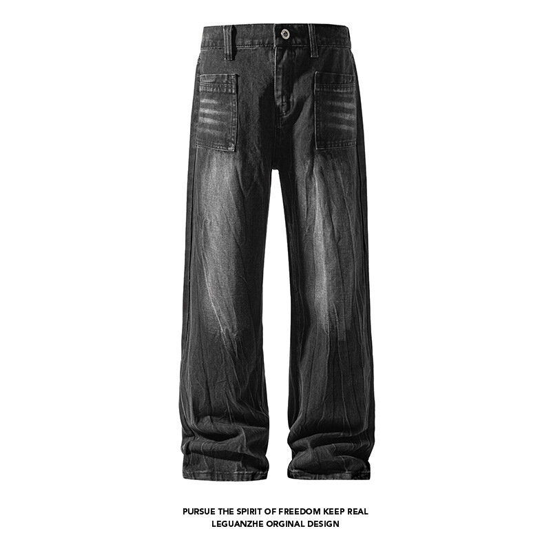 Тренд RONG CH Мужские Джинсы Молния Печать Черные Осень Премиум Деним, Размер_M