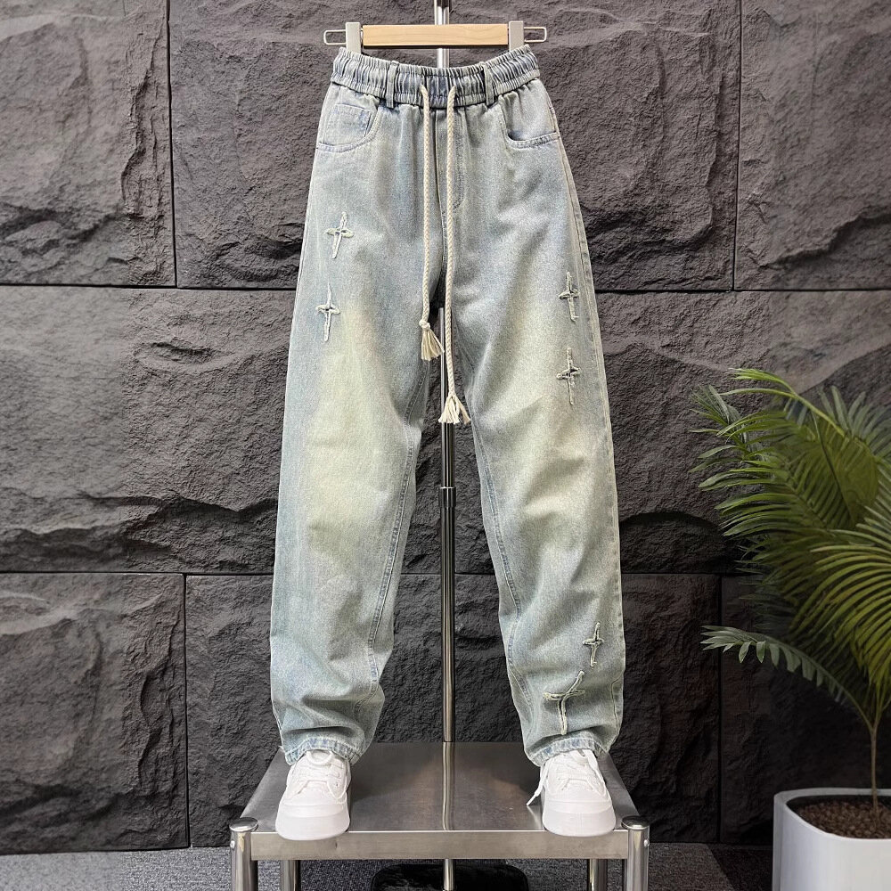 MON Мужские Джинсы Гонконг Стиль Лето Буквы Хип-Хоп Трендовые Деним, Размер_M