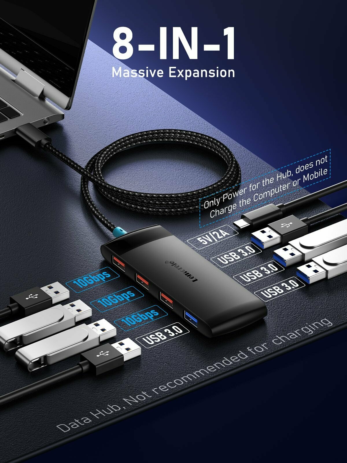 USB-C хаб 10 Гбит/с, 7 портов USB 3.2 Gen2, док-станция, совместимость с Thunderbolt 3/4, для SSD/HDD, для офиса и путешествий