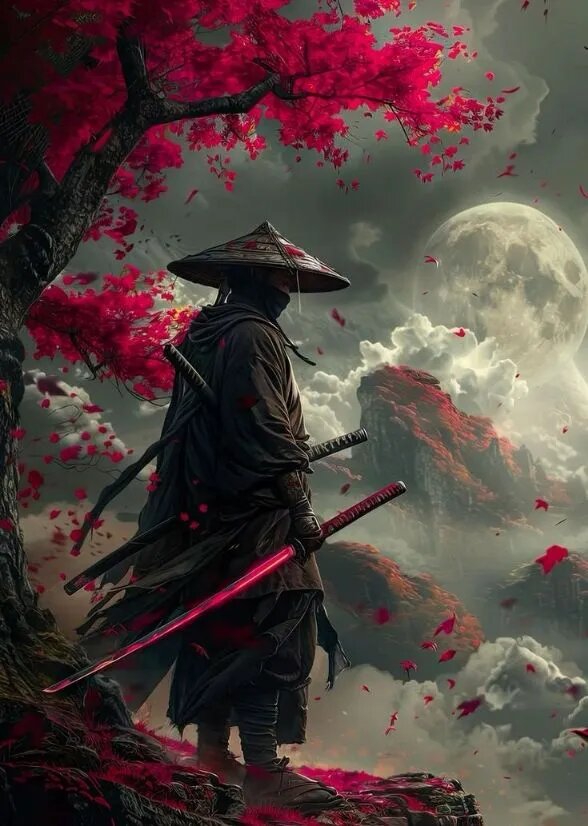 Алмазная Картина "Самурай" 5D Круглый Бриллиант 30х40 См