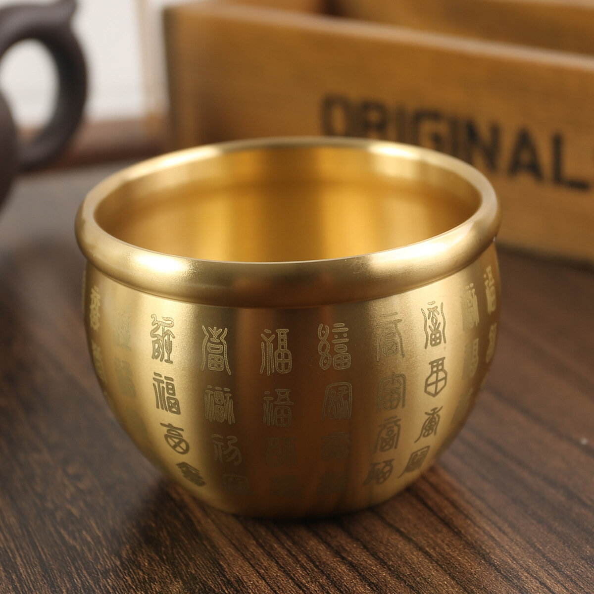 Чистая медная рисовая банка, банка ста благословений, маленькая чашка, настольный декор для привлечения богатства, форма для чашки, медная сокровищница для гостиной, чайная чашка