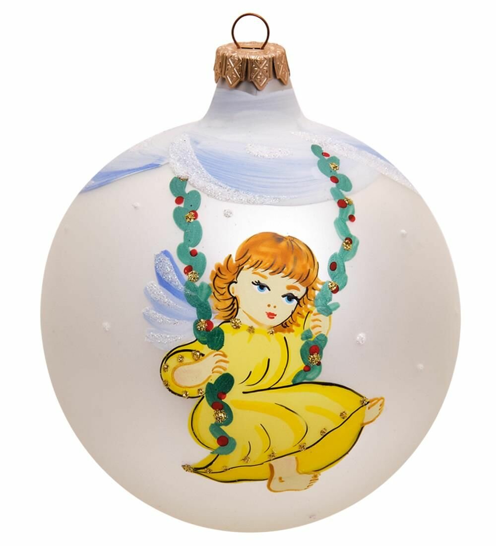 Елочное украшение Шар "Ангел на качелях" 100 мм A2180337 Элита, Стекло