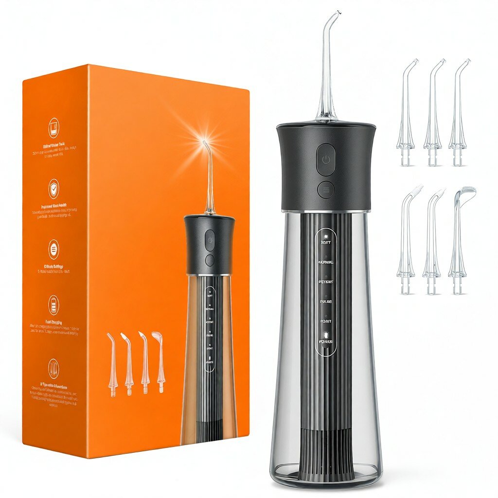 Беспроводной ирригатор для полости рта Water Dental Flosser IPX7 водонепроницаемый USB заряжаемый очиститель зубов Water Dental Picks 5 режимов 6 насадок для чистки зубов Black White 300ml 35-75PSI 3.7V 1400mAh 4 часа Type-C DC 5V 1A ABS 23.5*13*7.9cm